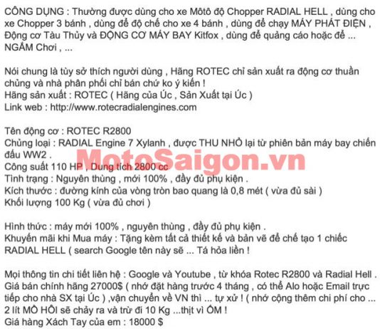 Động cơ máy bay R2800 độ Chopper đã có mặt tại Việt Nam - Motosaigon